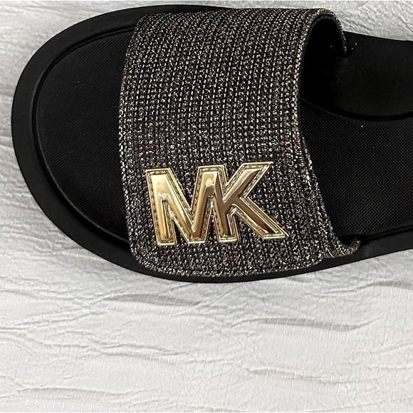 MICHAEL Michael Kors | Shoes | Michael Kors Mk Slides Metallic Logo ...